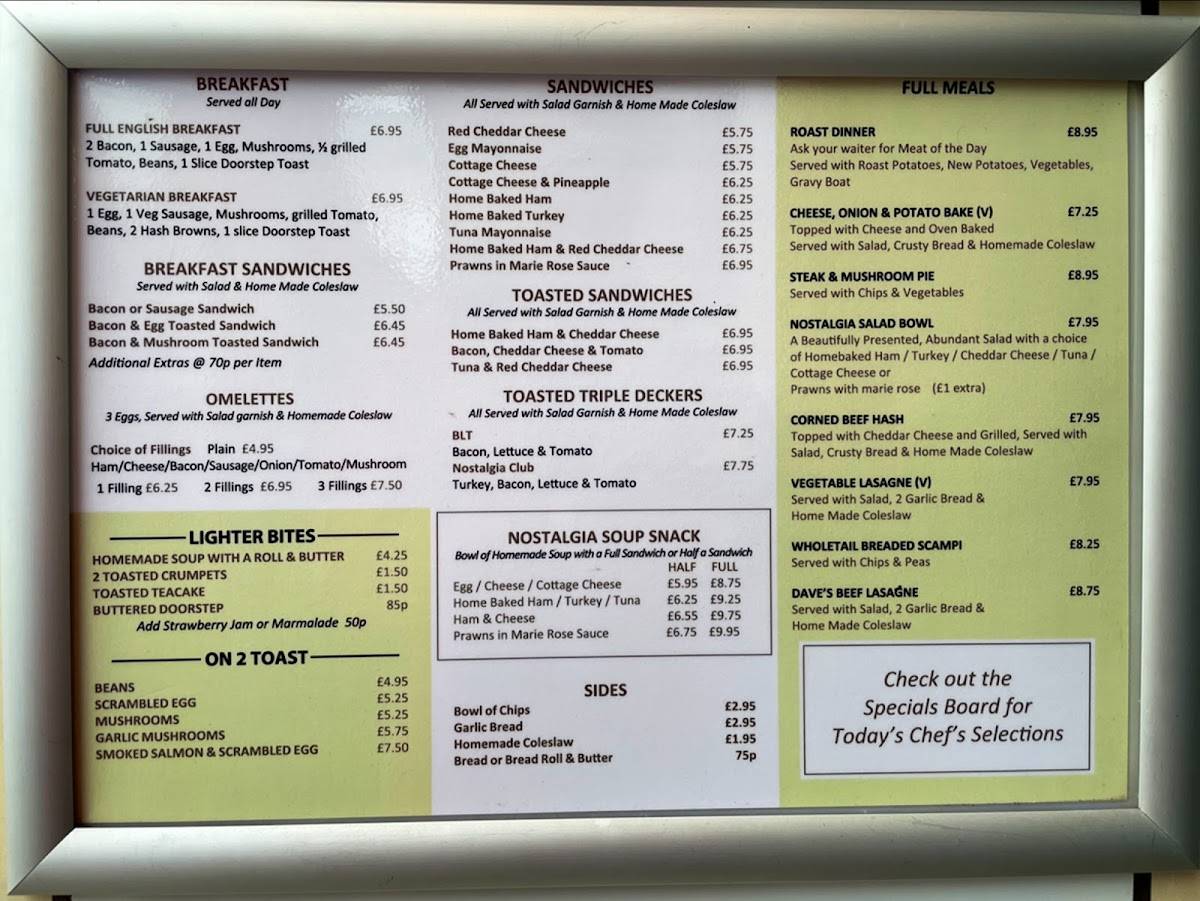 Menu at Nostalgia Tea Rooms cafe, Southport