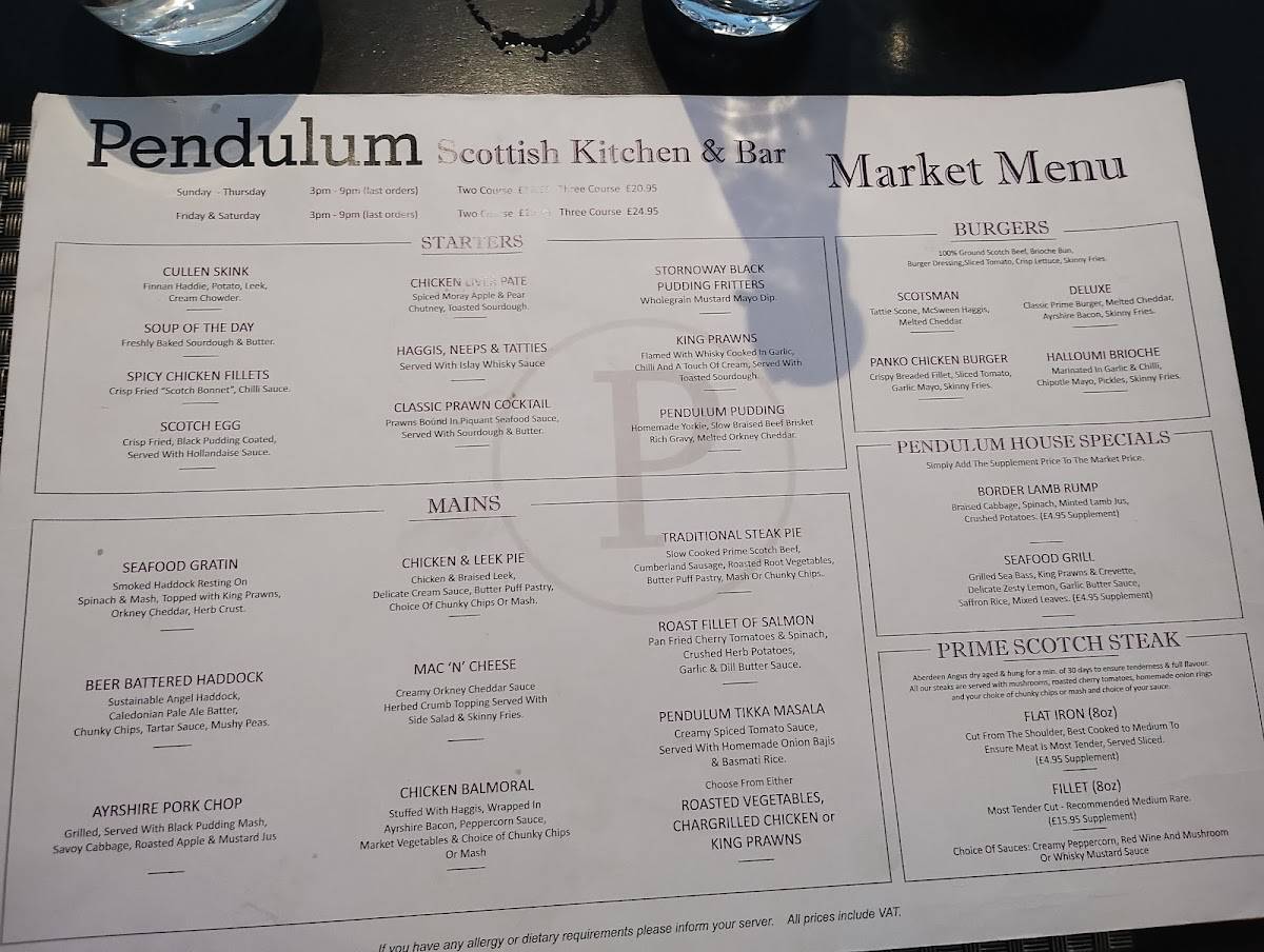 Menu at Pendulum Bar & Grill, Paisley