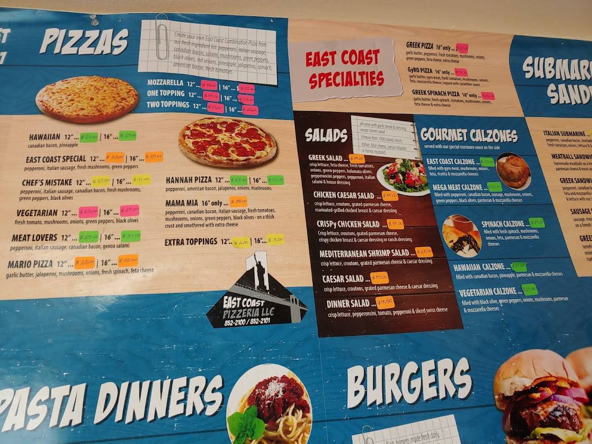 Menu at East Coast Pizzeria, Utqiagvik