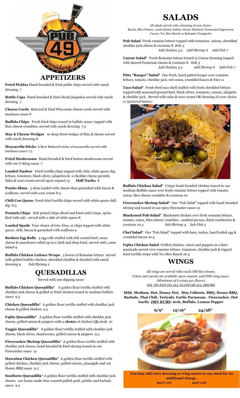 Menu at Pub 49, Harrisburg, State Hwy 49