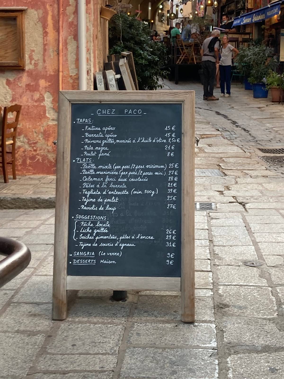 Menu au Restaurant Chez Paco, L'Île-Rousse, 18 Rue Napoléon