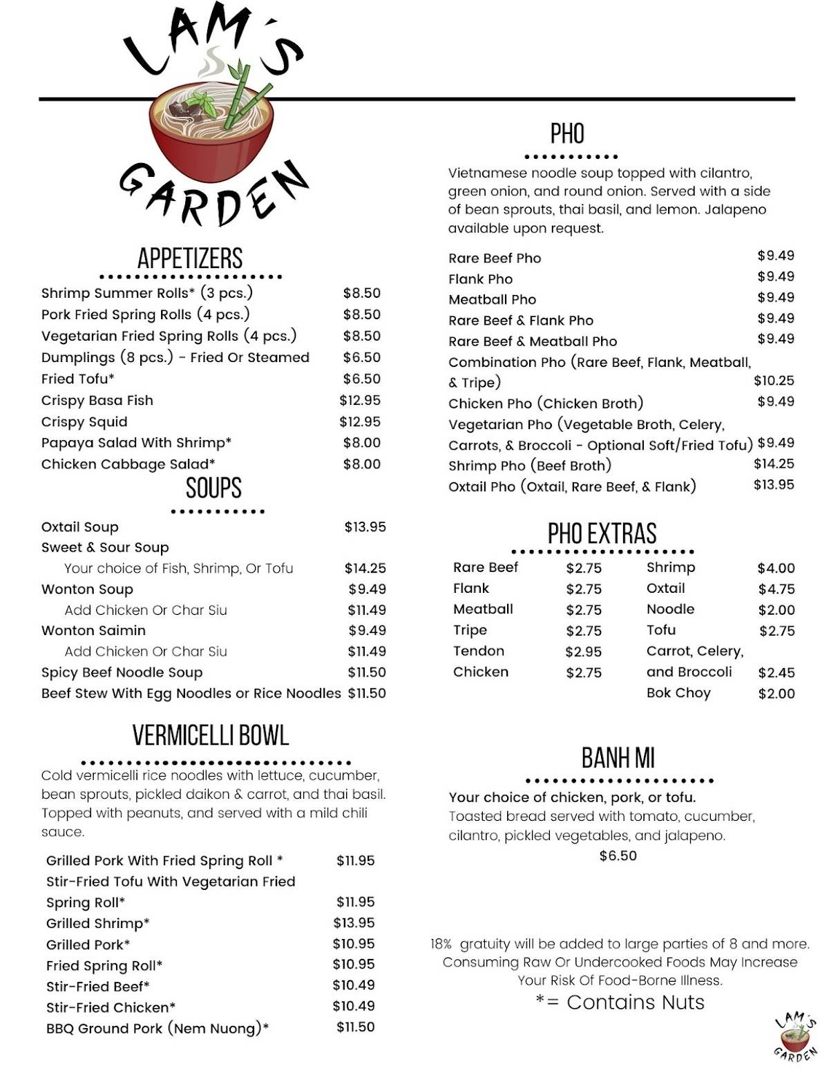 Menu at Lam's Garden restaurant, Hilo