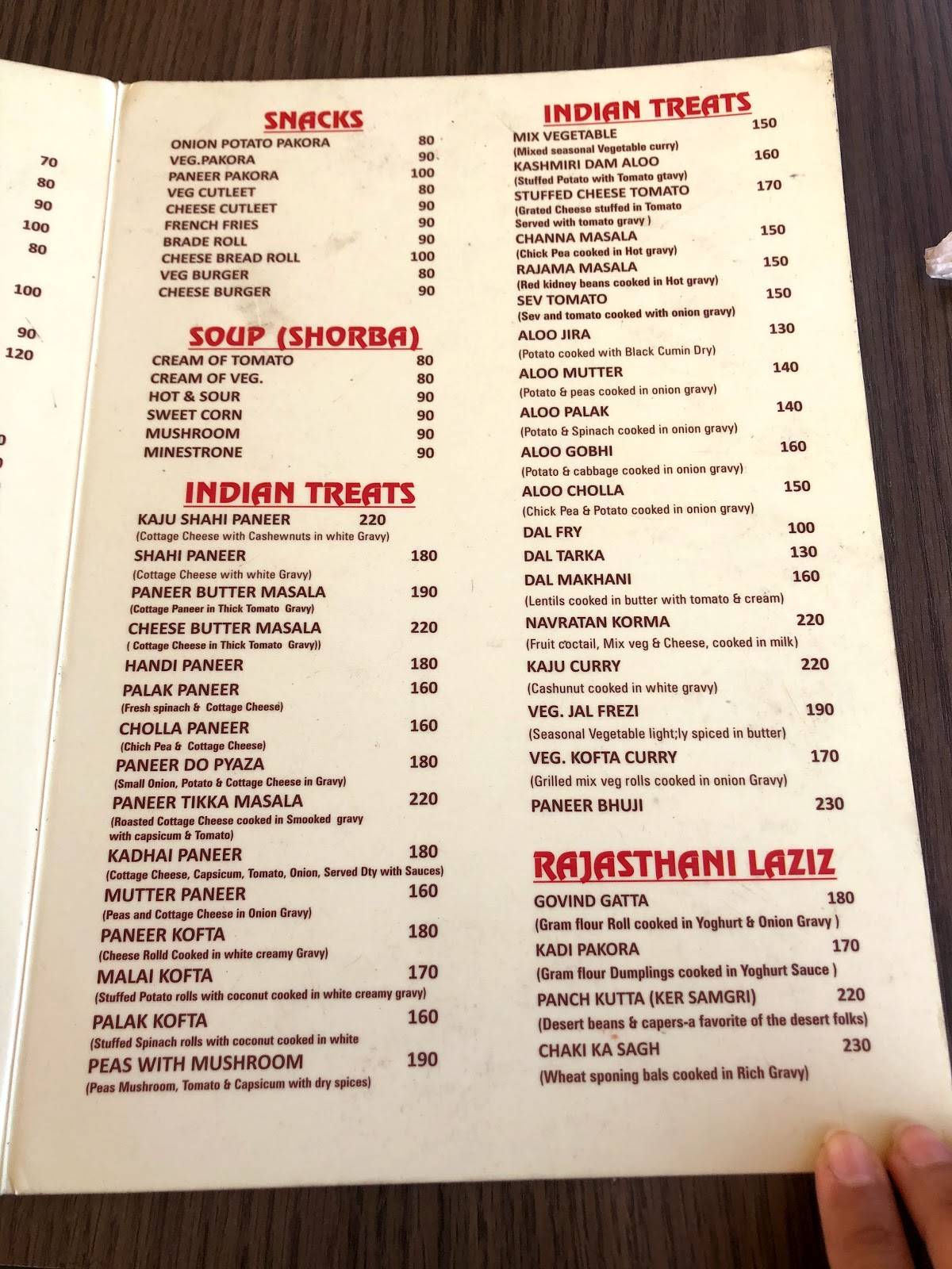 Menu at Pakwan Restaurant Jaisalmer, Jaisalmer, fort parking