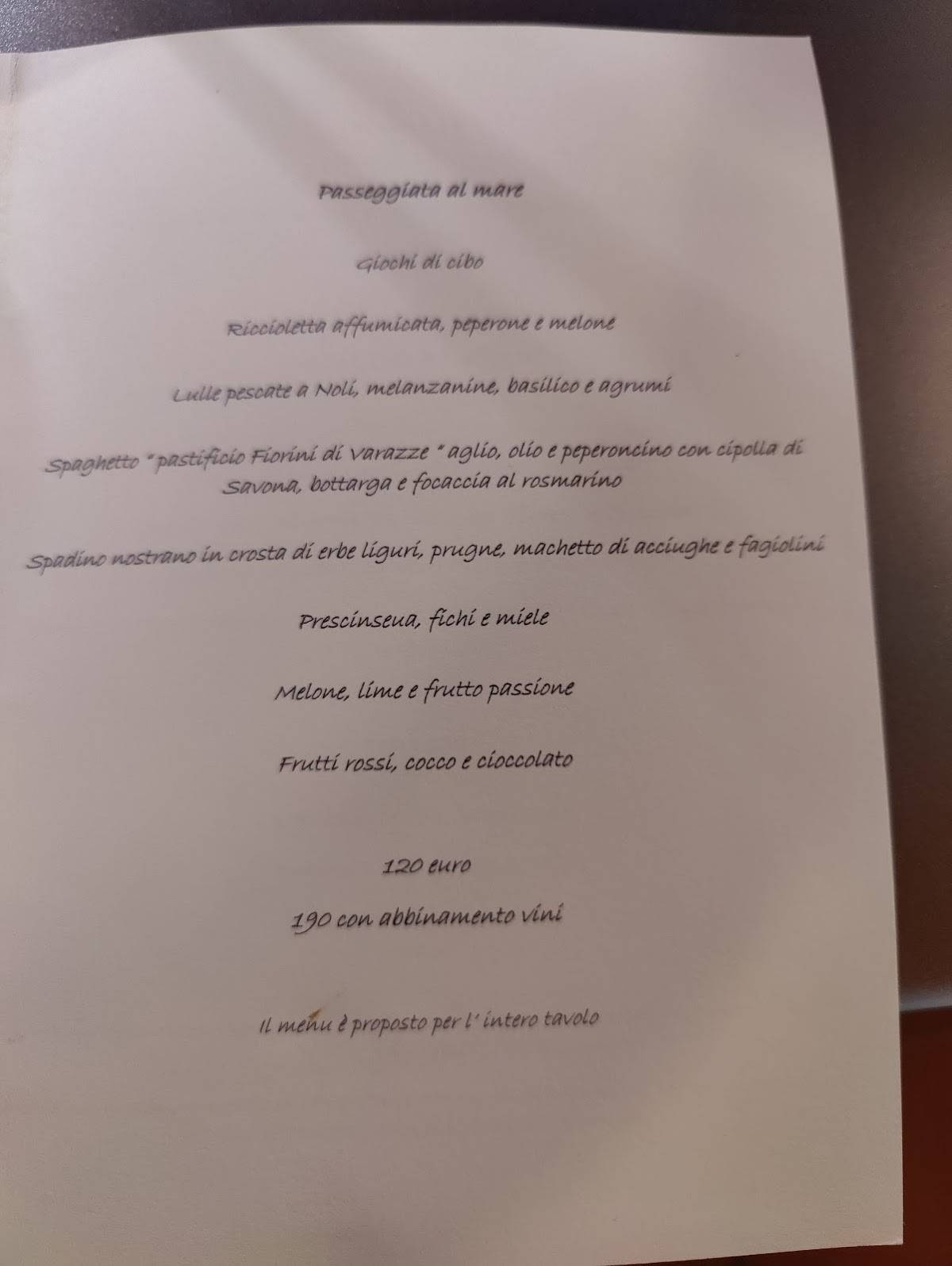 Menu da Ristorante Vescovado, Noli