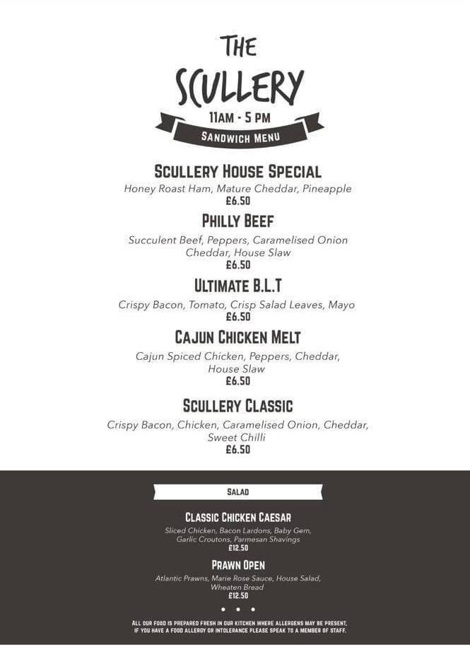 Menu at The Scullery restaurant, Richhill, 183 Portadown Rd