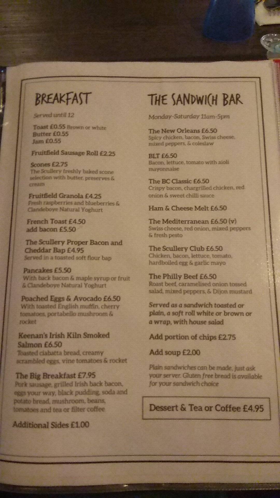 Menu at The Scullery restaurant, Richhill, 183 Portadown Rd