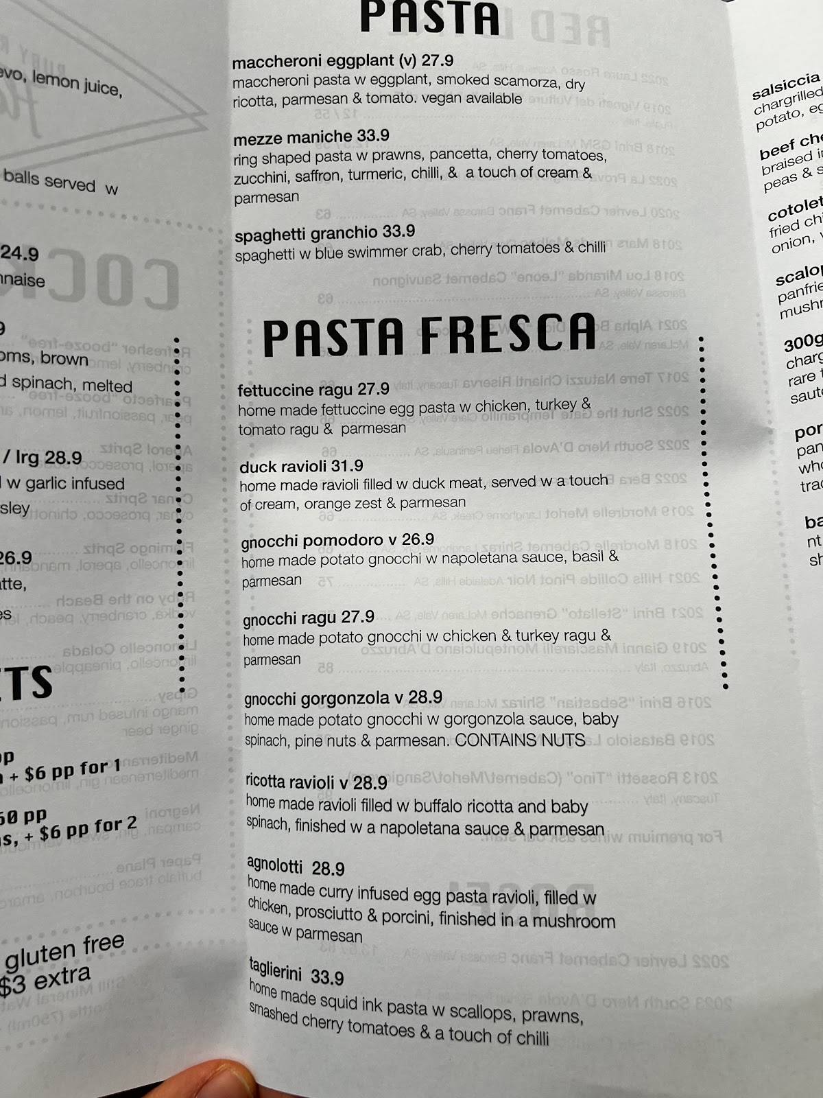 Menu at Ruby Red Flamingo restaurant, North Adelaide