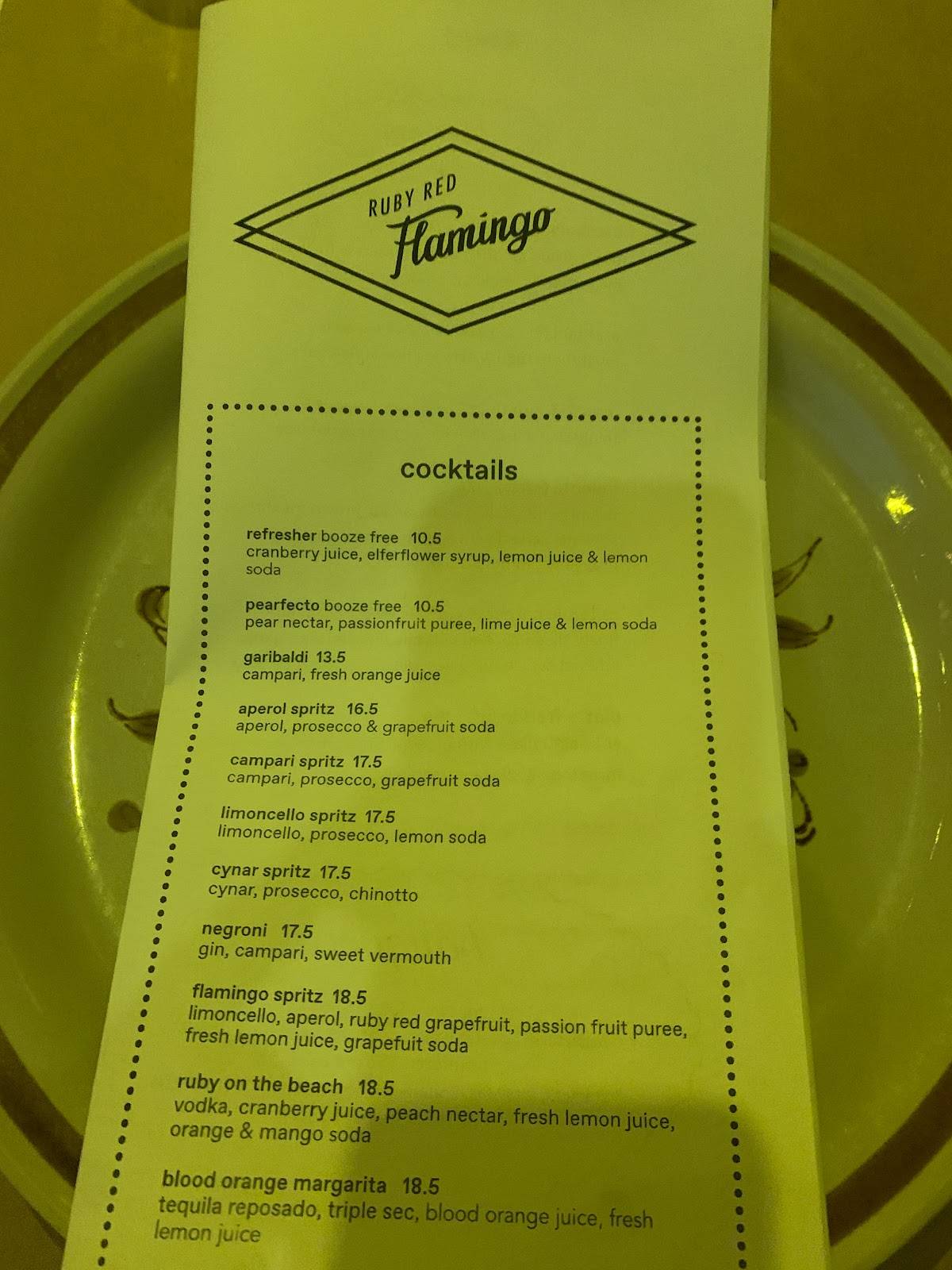 Menu at Ruby Red Flamingo restaurant, North Adelaide