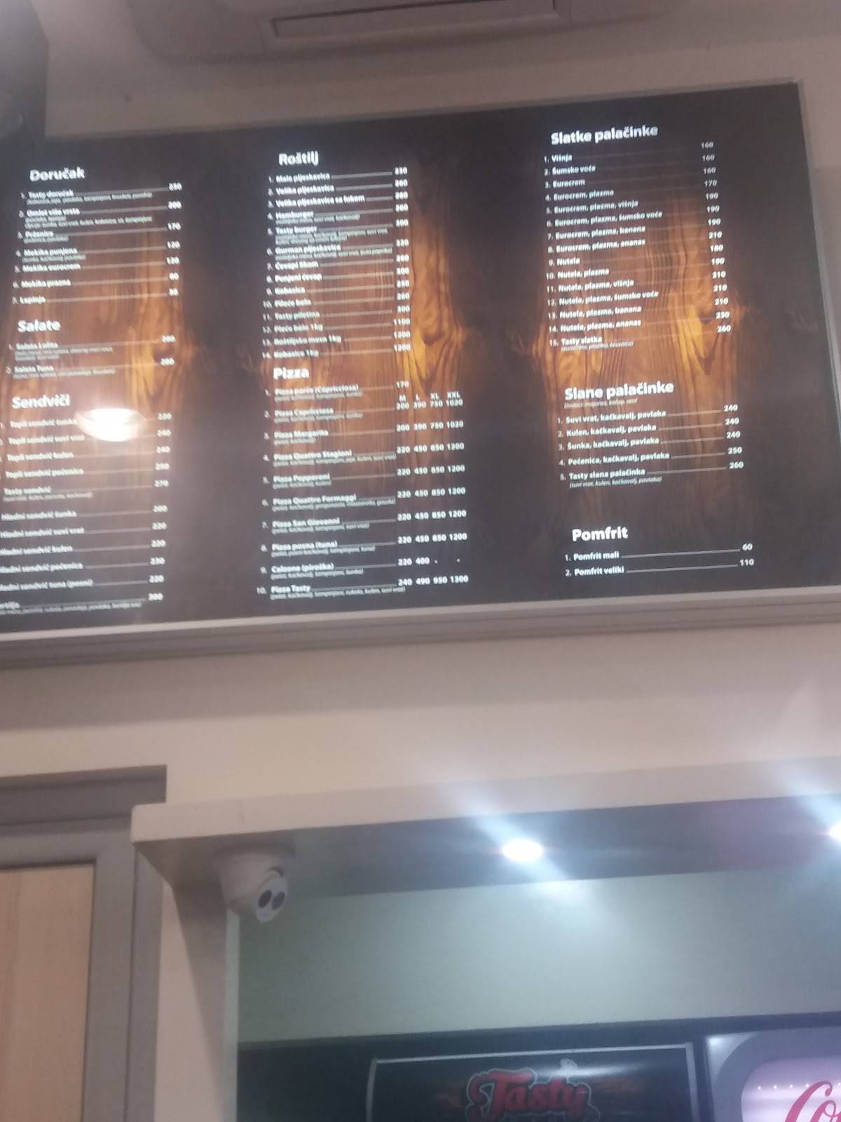 Menu at Tasty bar, Kruševac