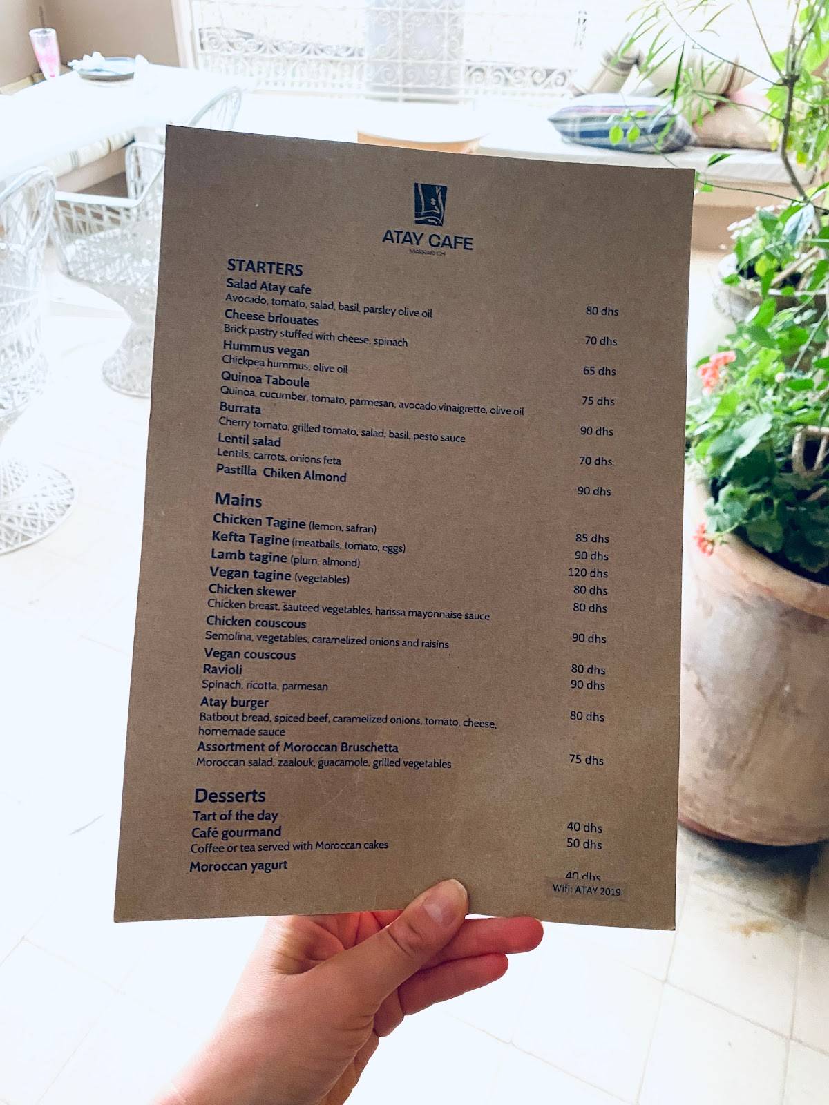 Menu au Atay Cafe, Marrakech