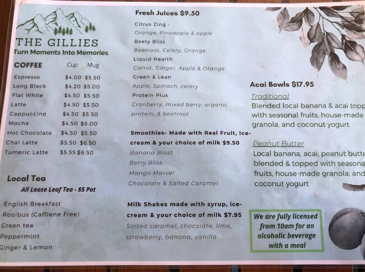 Menu at The Gillies Cafe & Bar - Barbagallo's Delicatessen, Lake Barrine