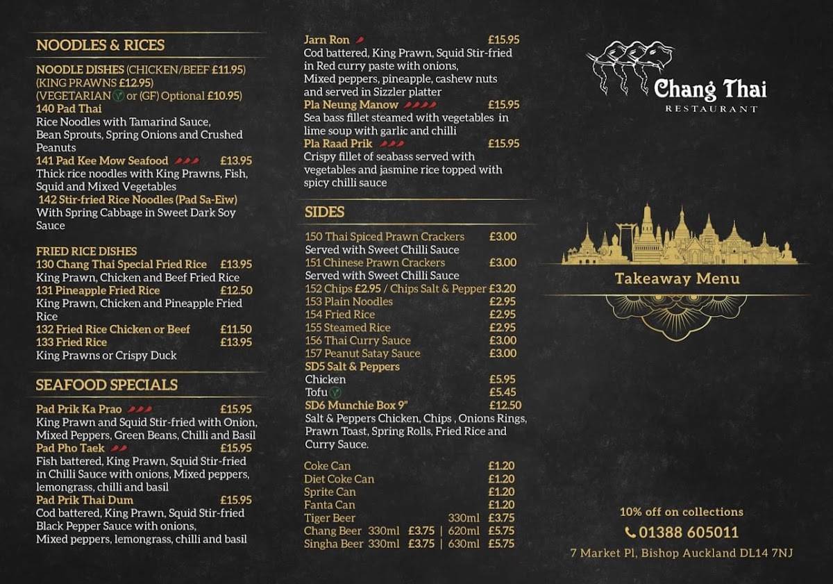 Menu at Chang Thai restaurant, Bishop Auckland