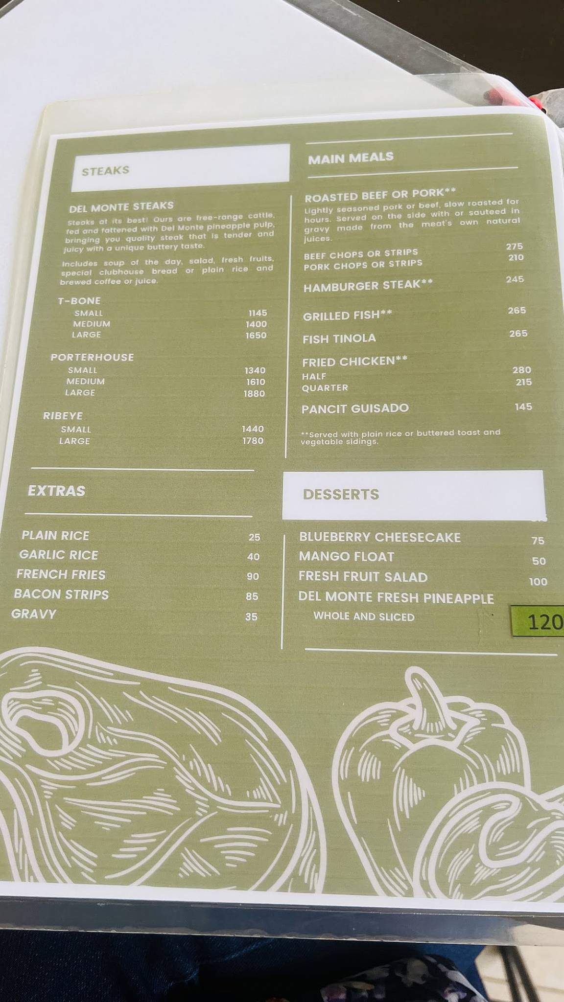 Menu at Del Monte Clubhouse, Manolo Fortich