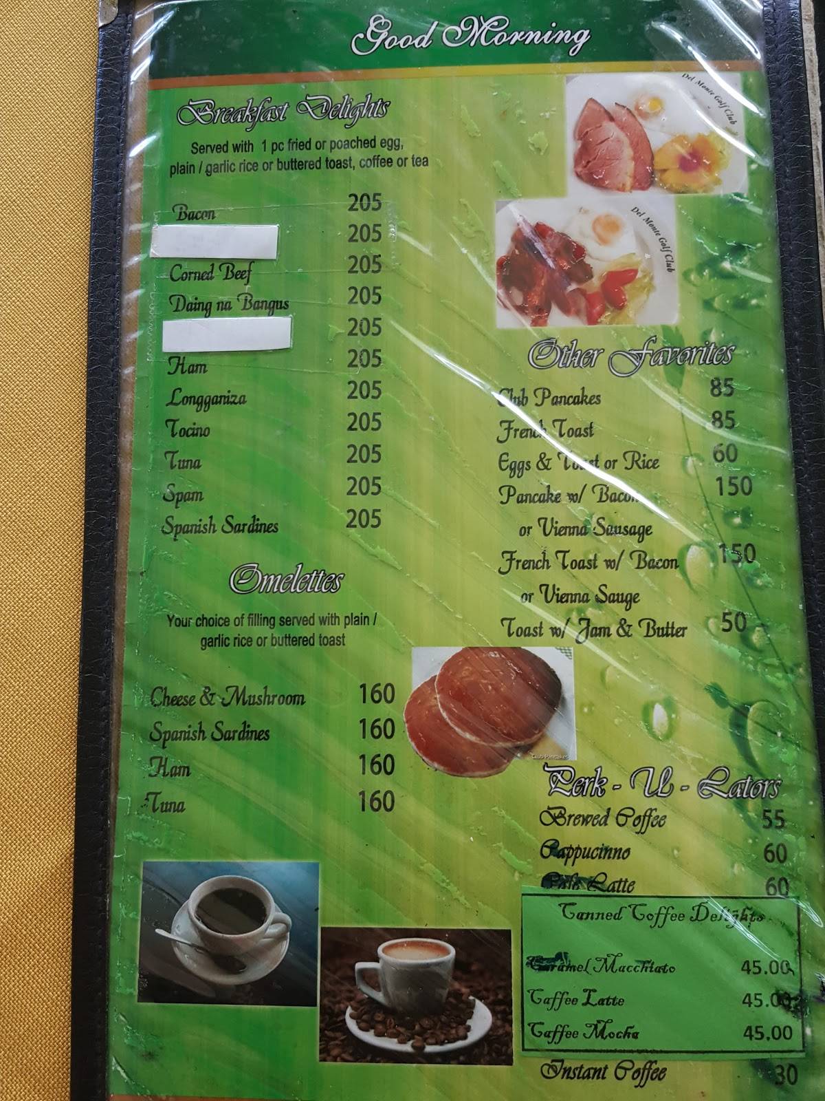 Menu at Del Monte Clubhouse, Manolo Fortich