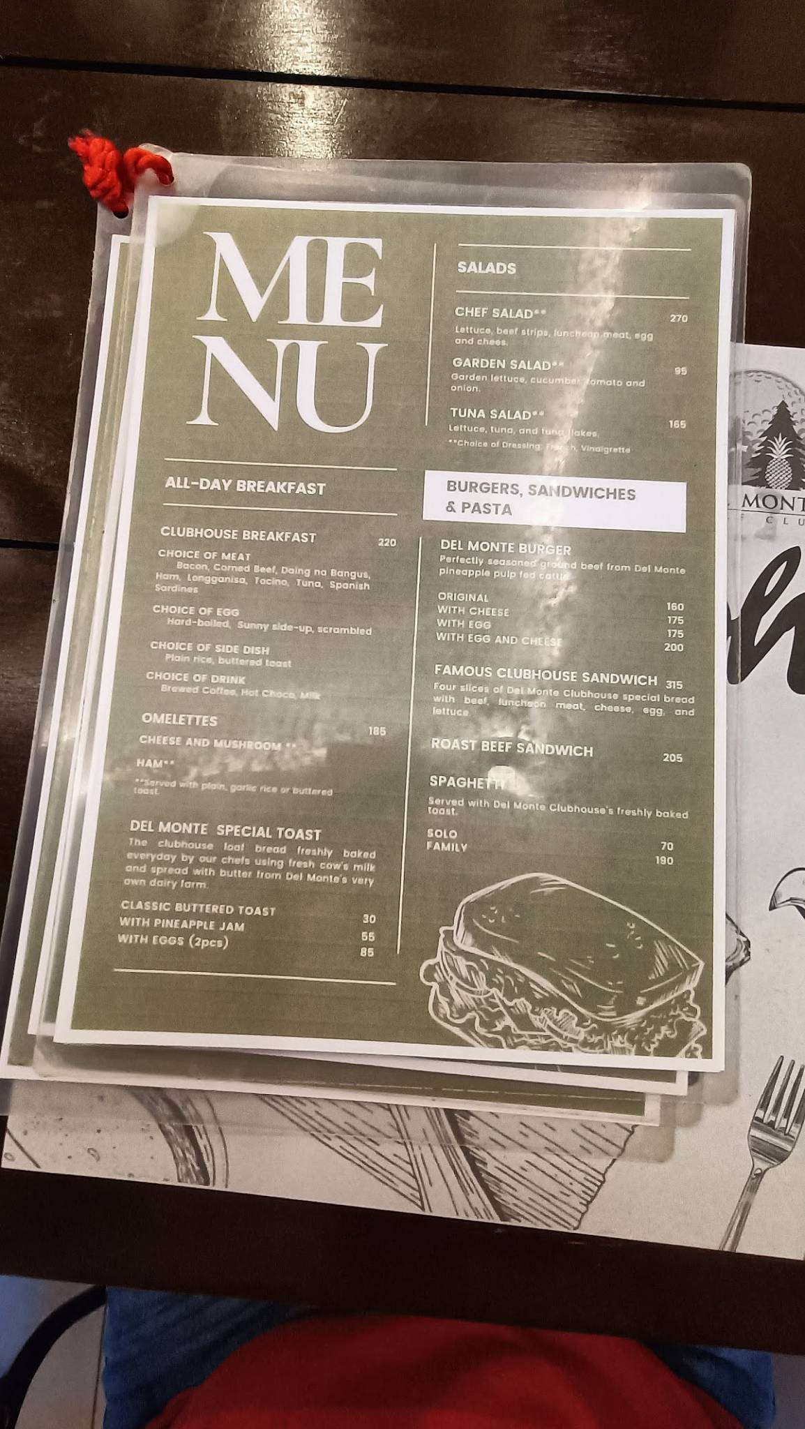 Menu at Del Monte Clubhouse, Manolo Fortich