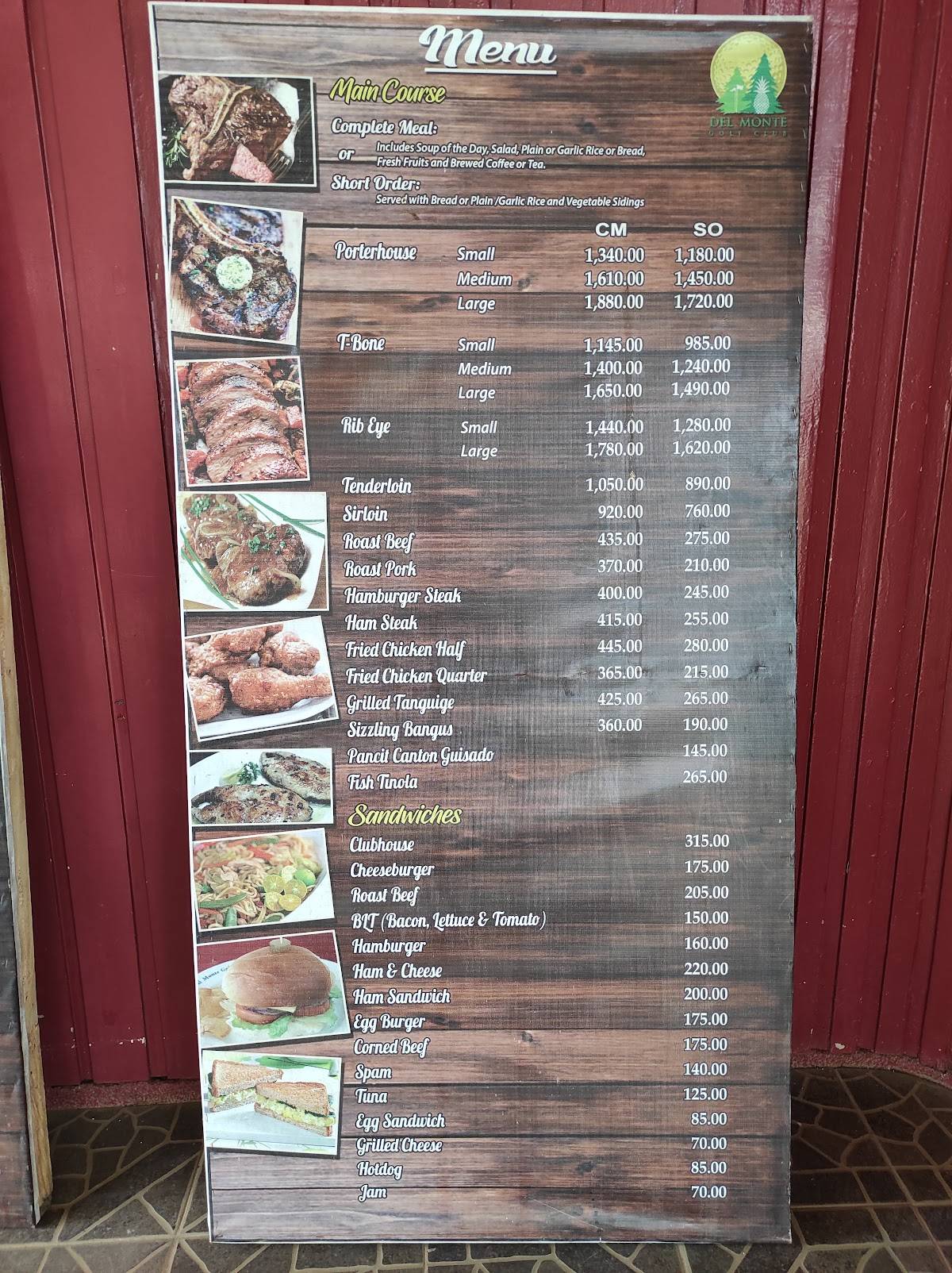 Menu at Del Monte Clubhouse, Manolo Fortich