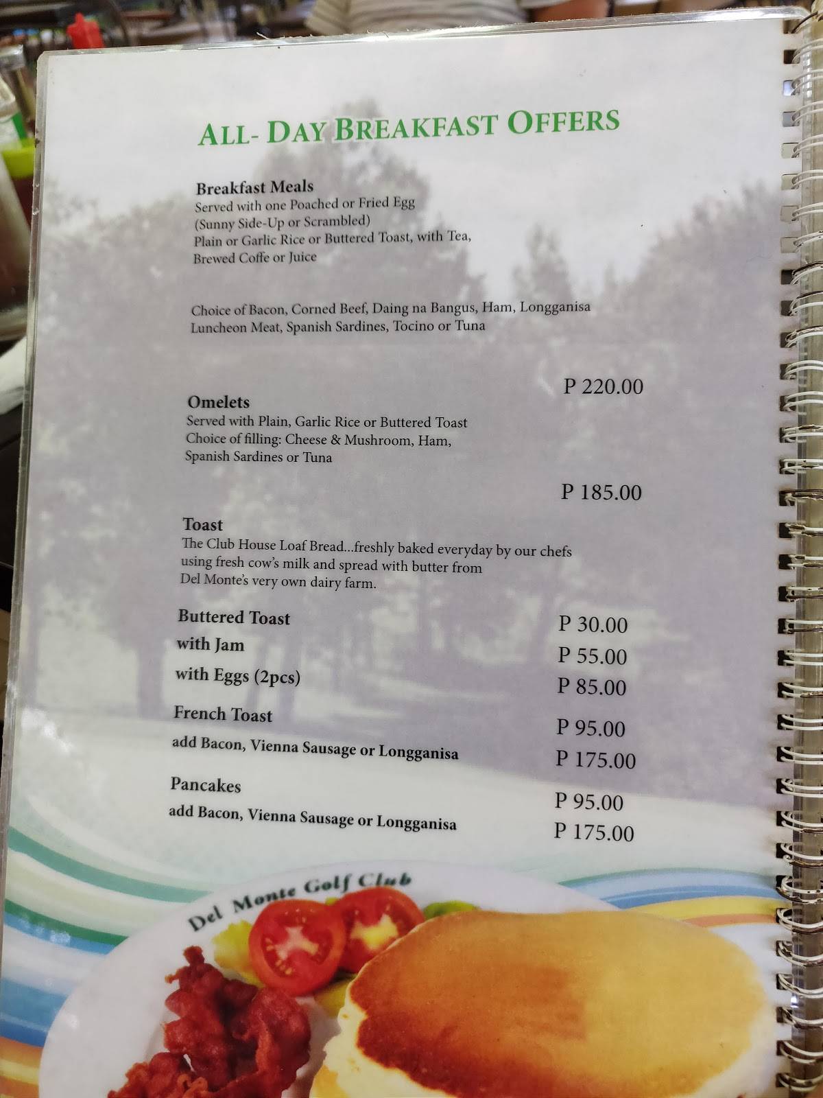 Menu at Del Monte Clubhouse, Manolo Fortich