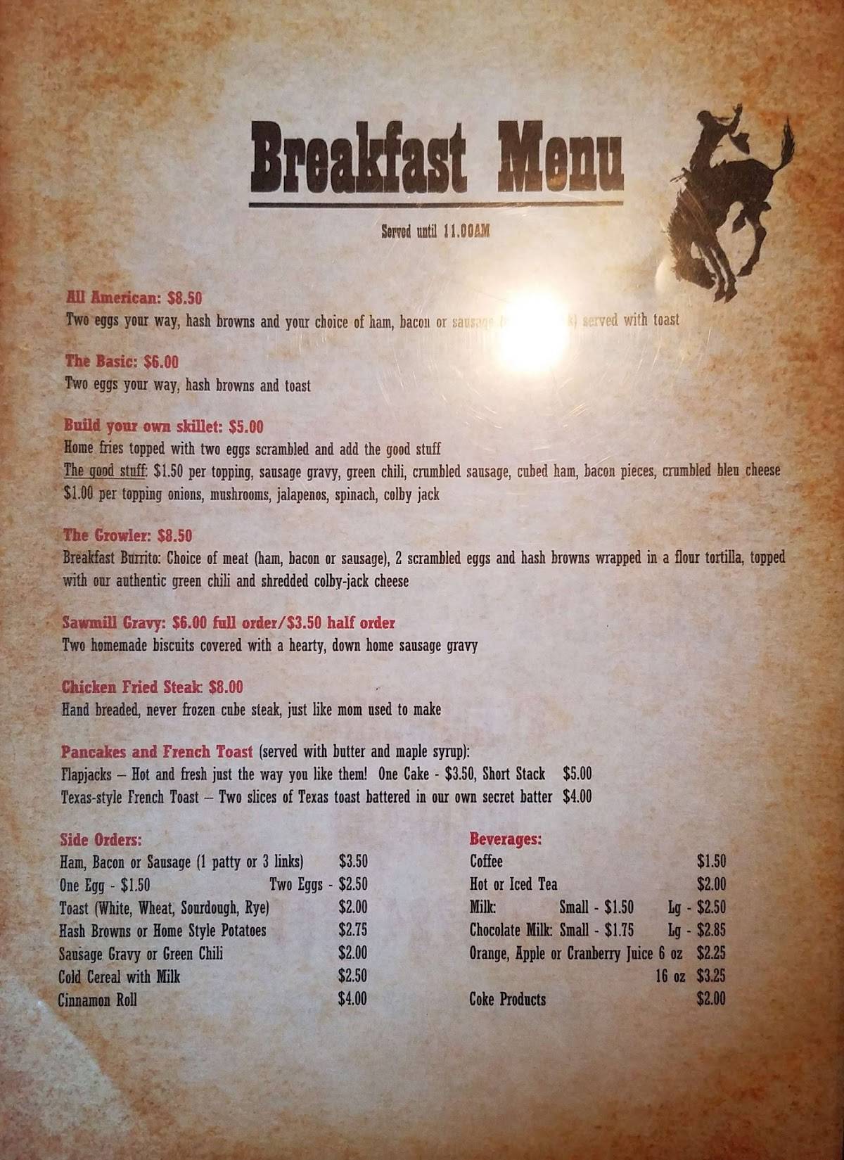 Menu at Grand Old West restaurant, Kremmling