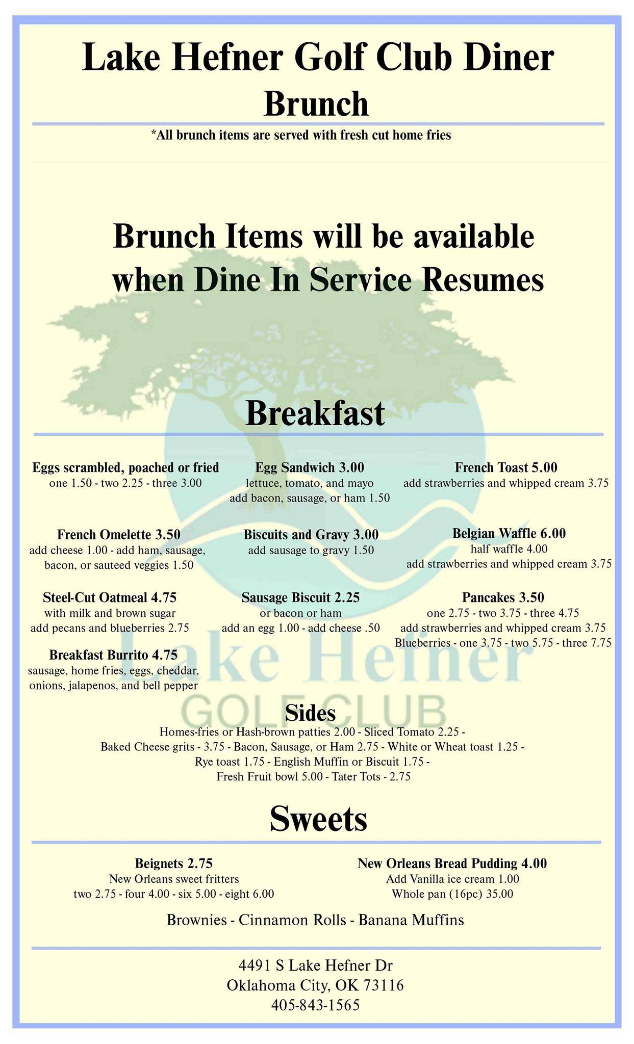 Menu at James E Stewart Golf Course restaurant, Oklahoma City