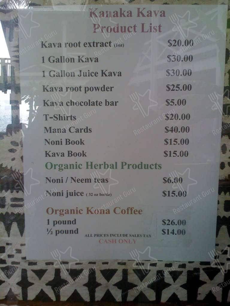 Menu at Kanaka Kava pub & bar, Kailua-Kona