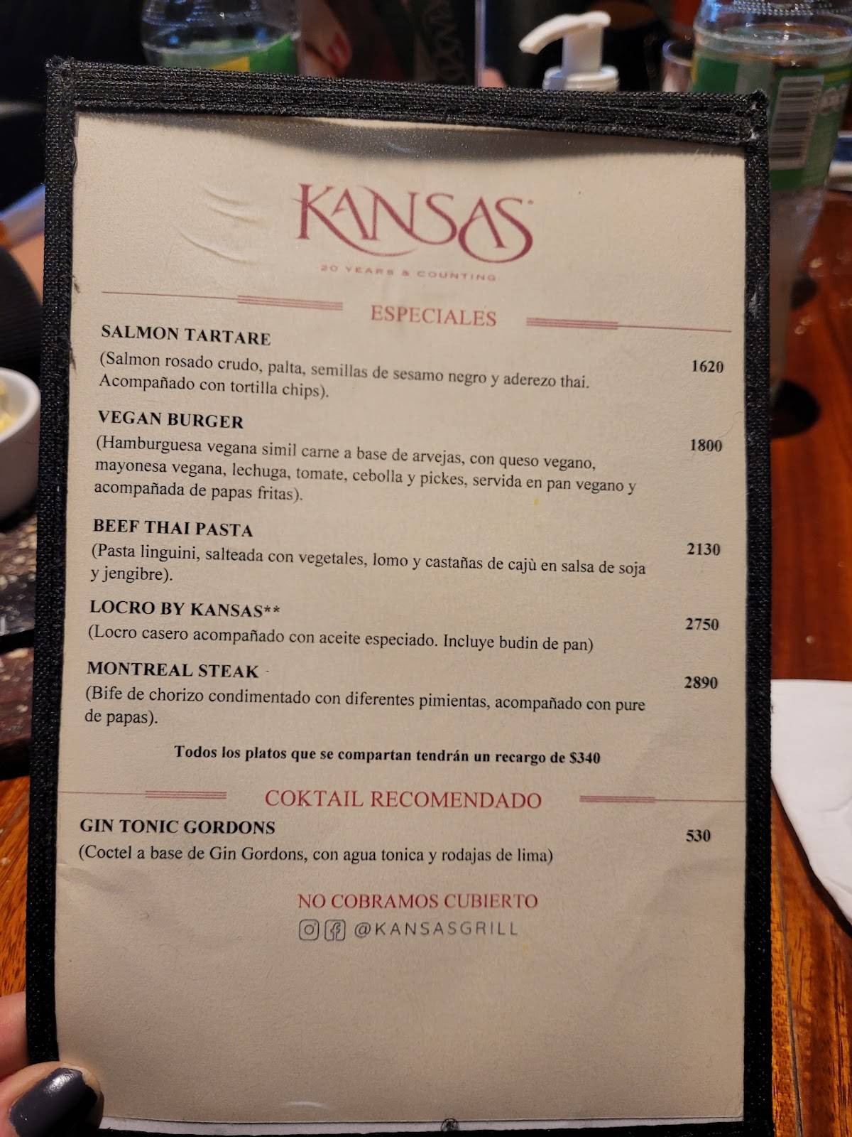 Carta del restaurante Kansas, San Isidro, Av. del Libertador 15089