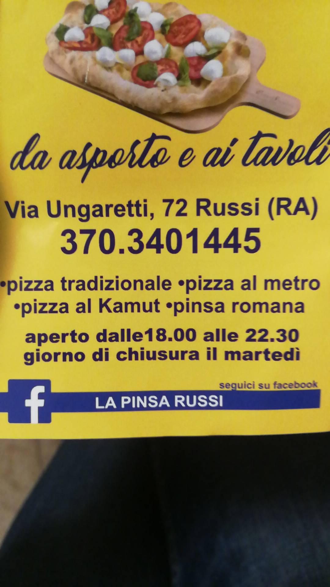 Menu da La Pinsa pizzeria, Russi