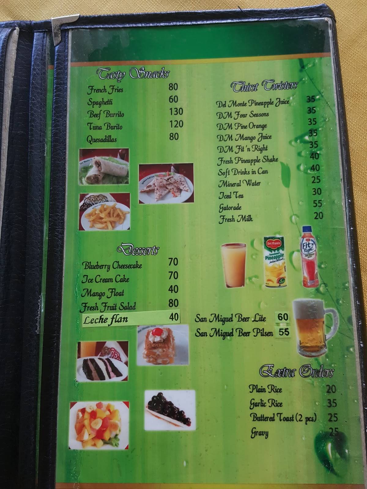 Menu at Del Monte Clubhouse, Manolo Fortich