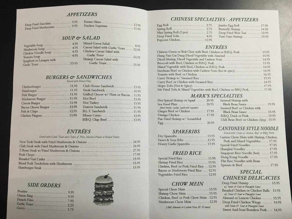 Menu at Mark's Family Restaurant, Yellowknife