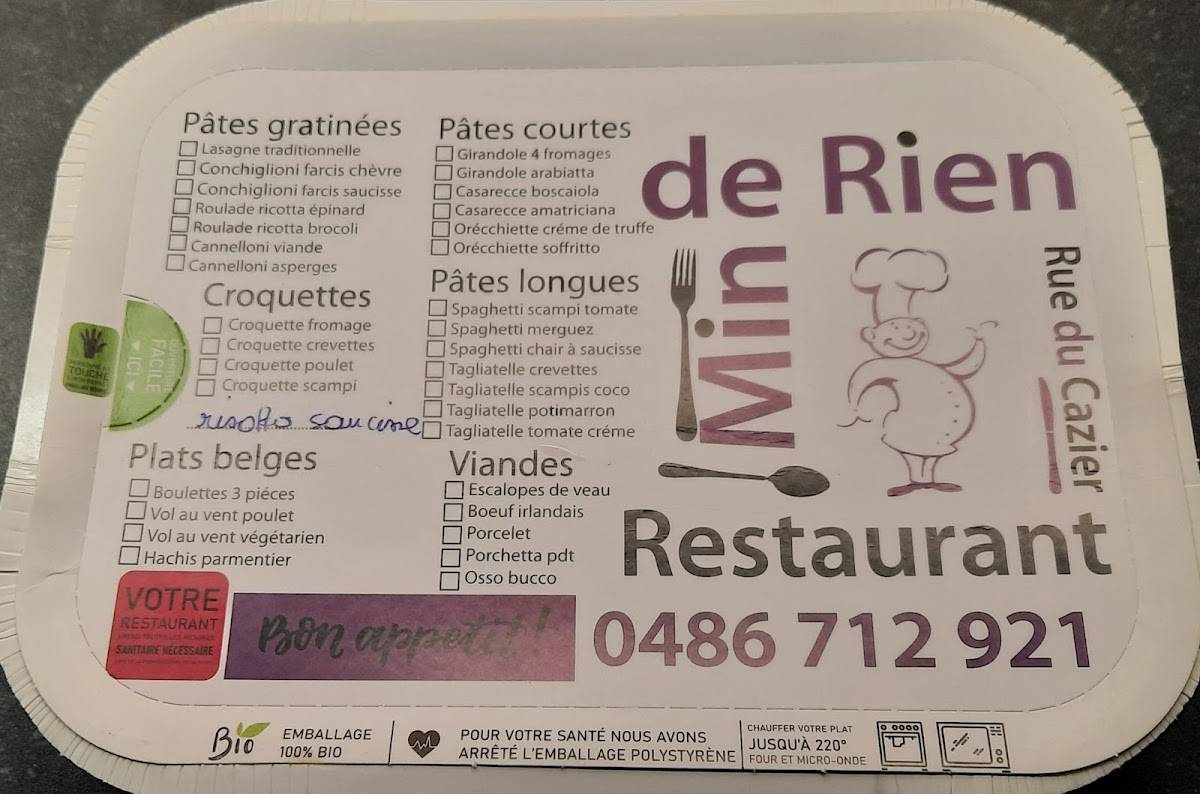 Menu au Mine de Rien, Charleroi
