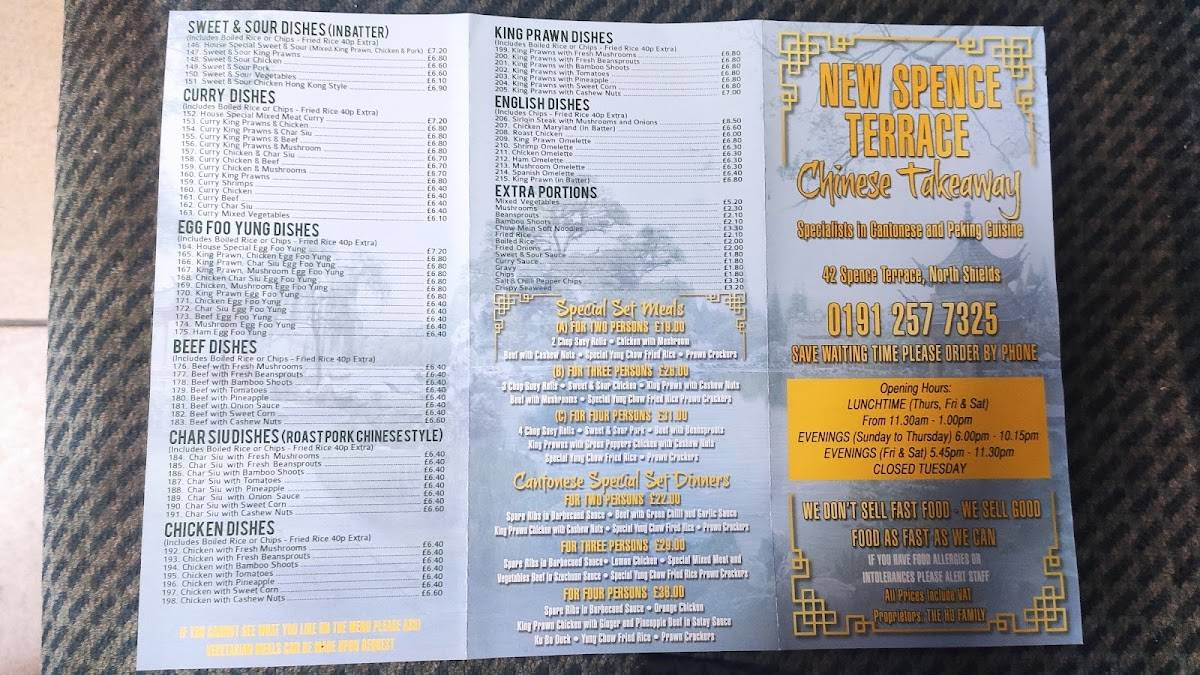 Menu at New Spence Terrace fast food, North Shields