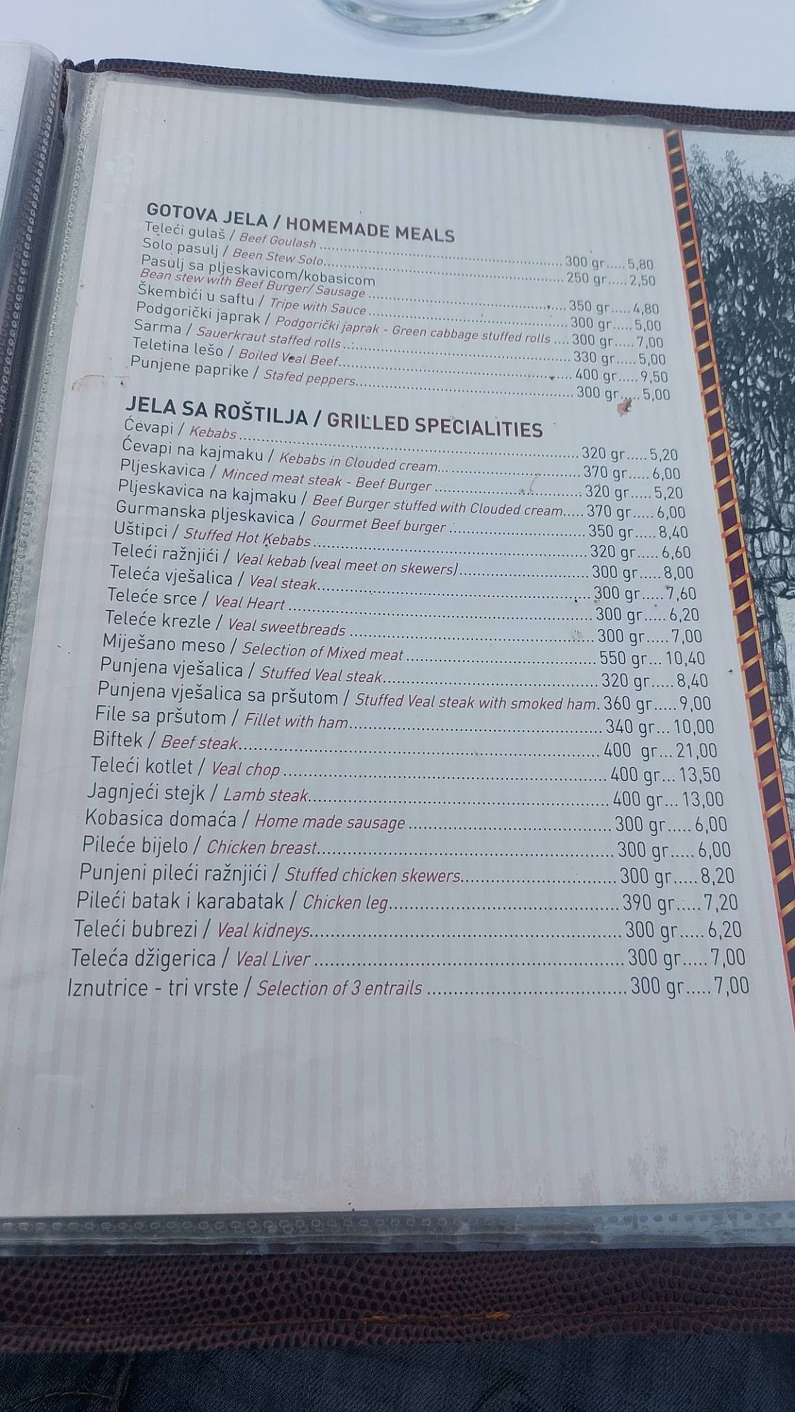 Menu at Pod Volat restaurant, Podgorica