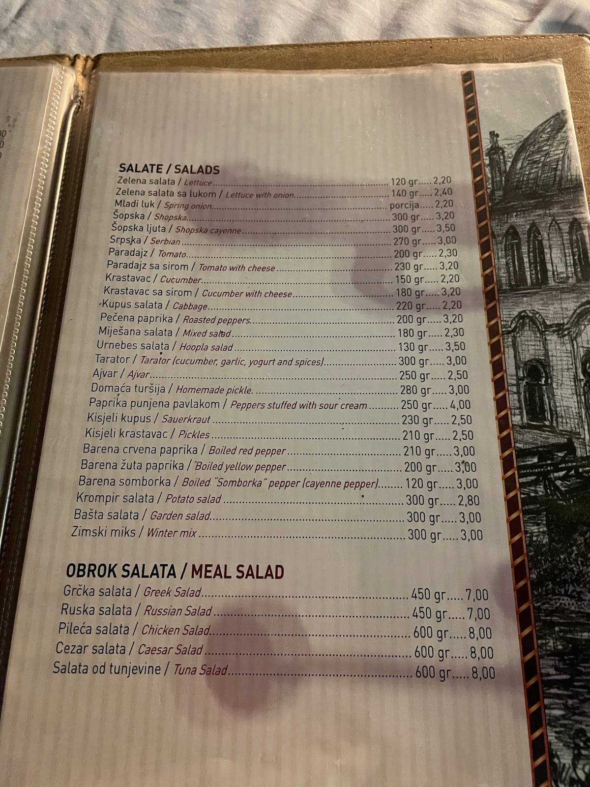 Menu at Pod Volat restaurant, Podgorica