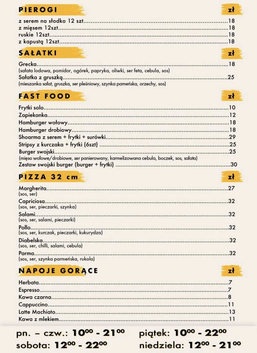 Menu at Swojskie Smaki restaurant, Pustynia