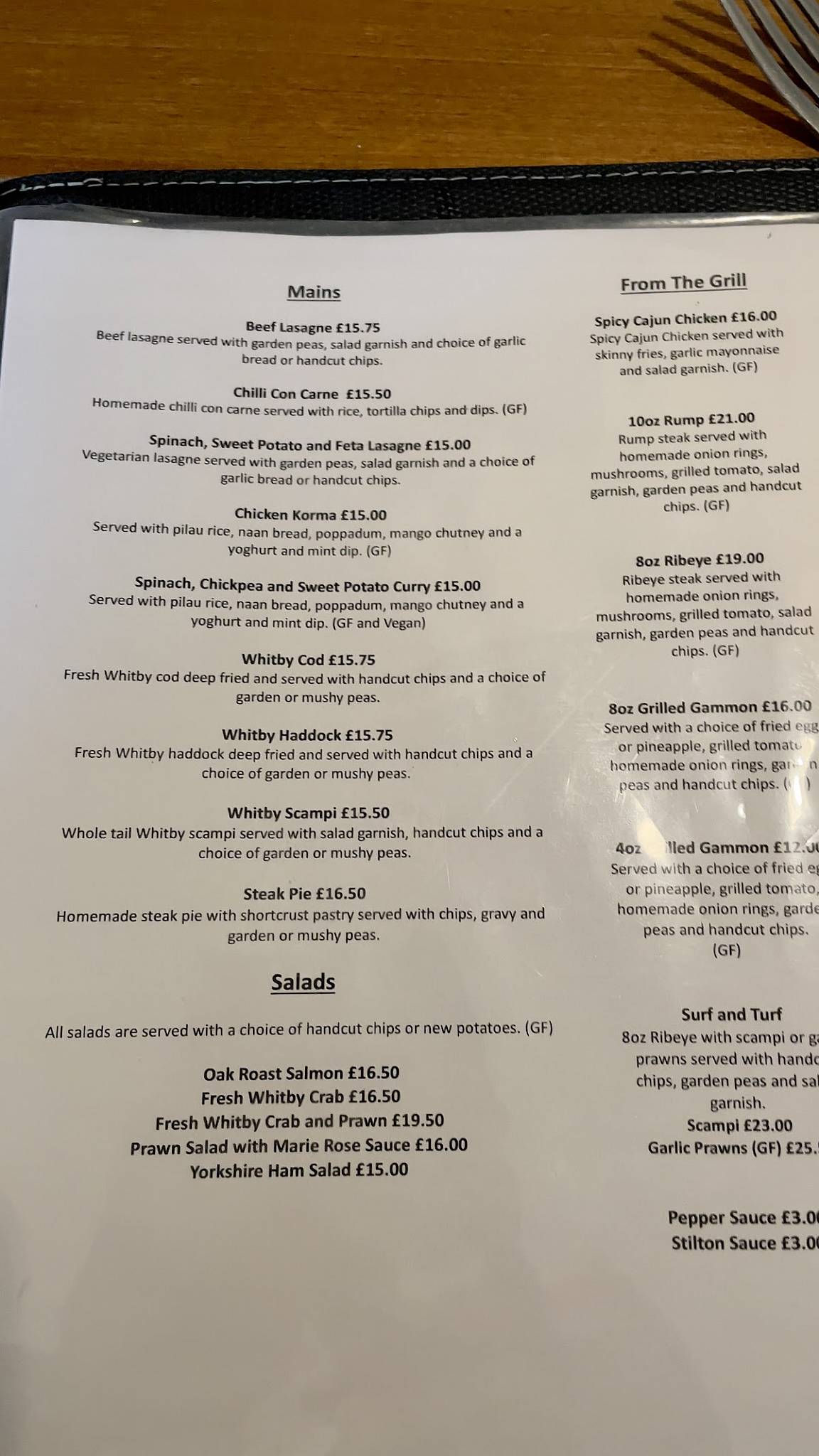 Menu at The Hart Inn pub & bar, Sandsend, East Row