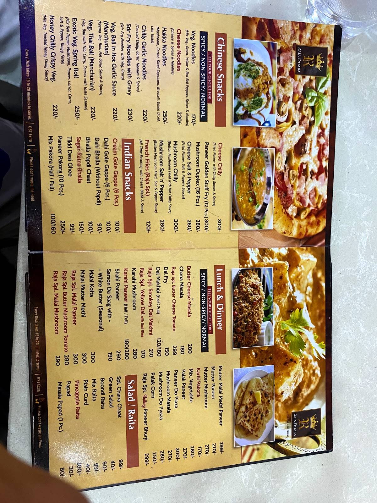 Menu at Raja Dhaba, Khant, Ludhiana - Chandigarh NH