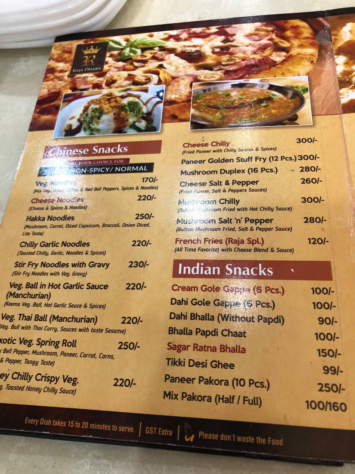 Menu at Raja Dhaba, Khant, Ludhiana - Chandigarh NH