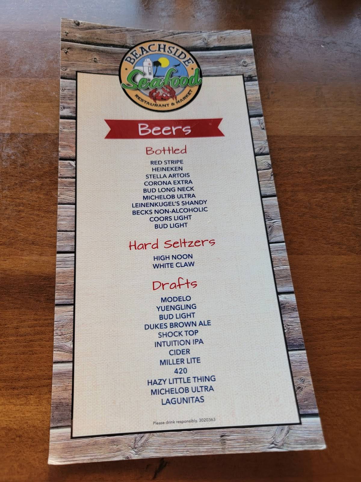 Menu at Beachside Seafood Restaurant & Market, Jacksonville Beach
