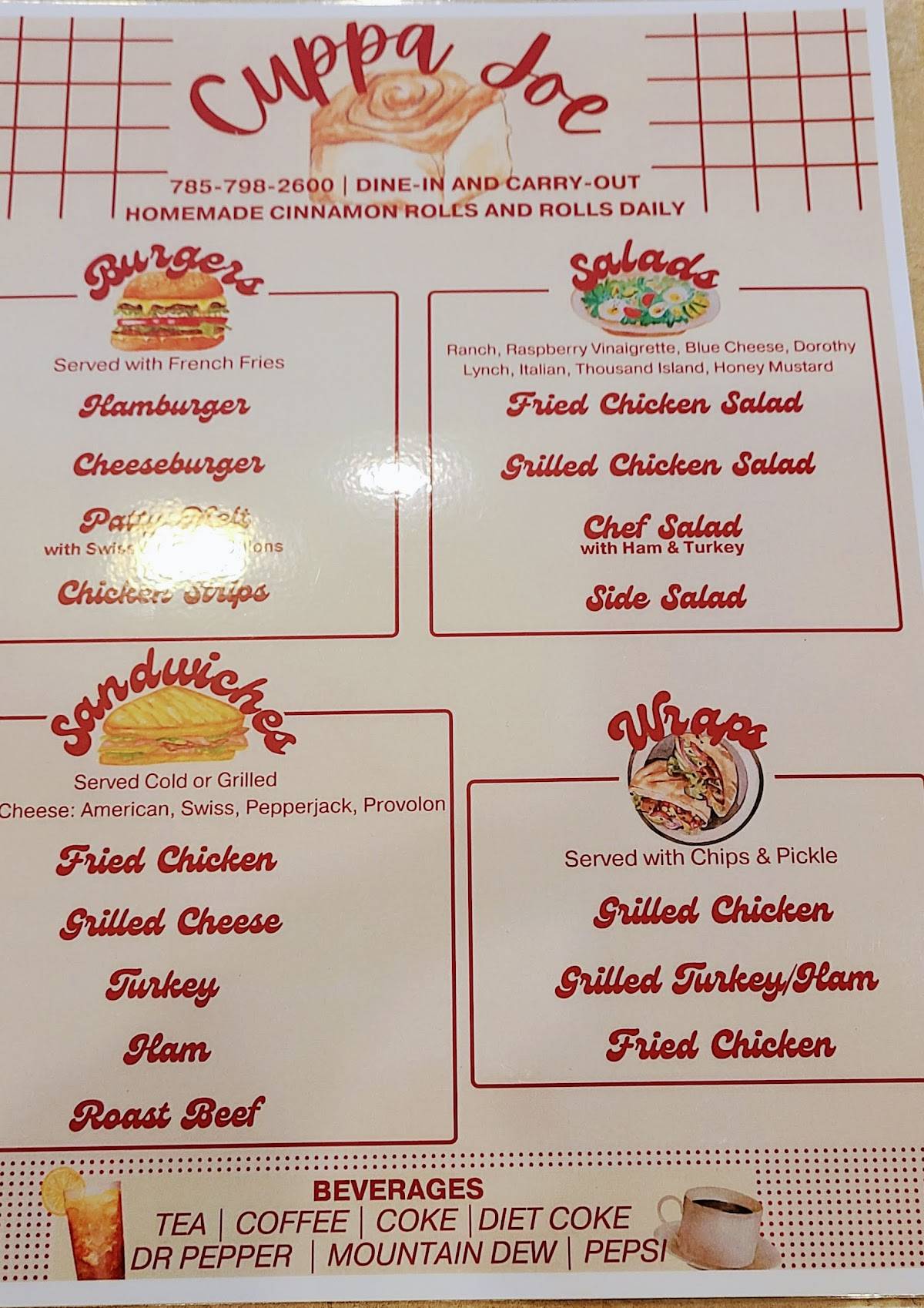 Menu at Cuppa Joe restaurant, Ness City, 108 Sycamore St