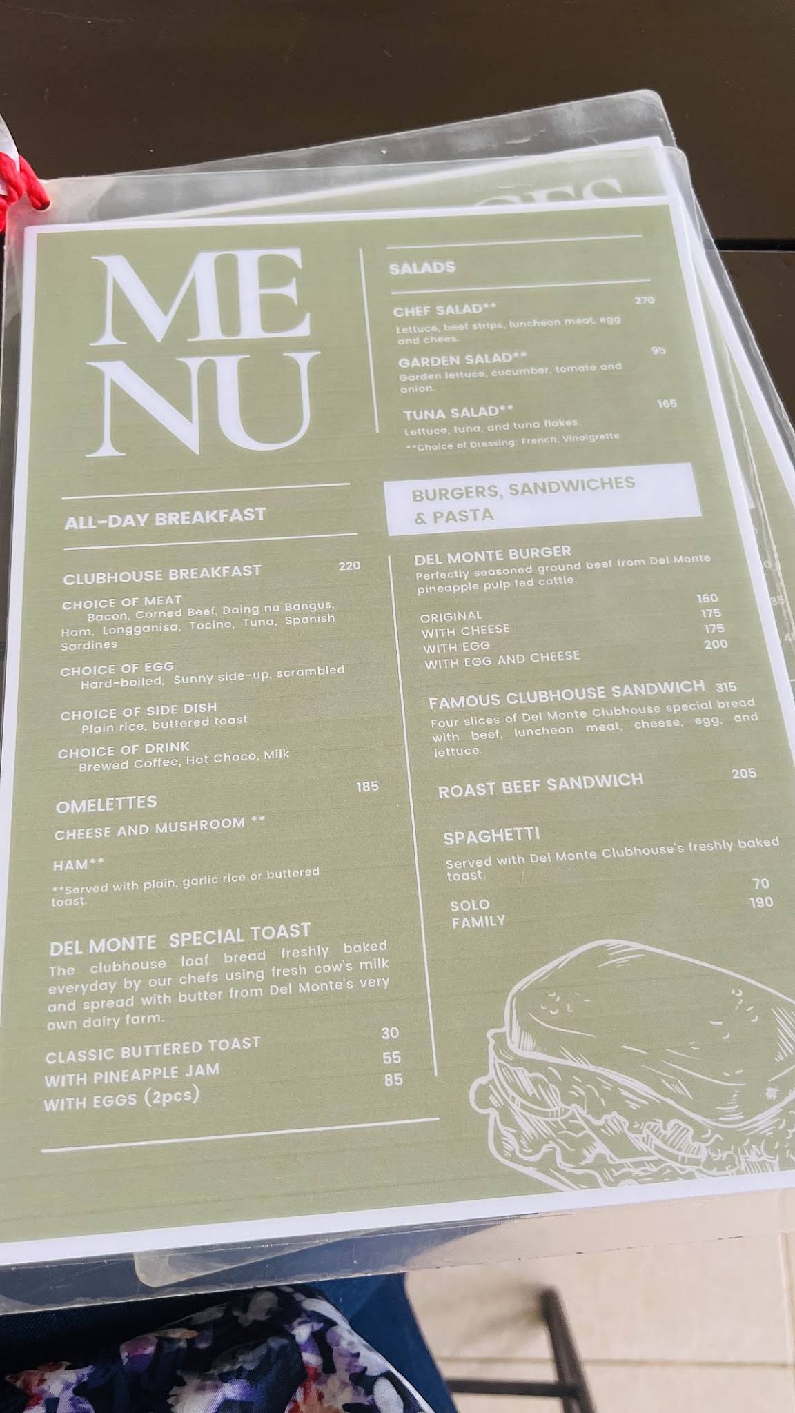 Menu at Del Monte Clubhouse, Manolo Fortich