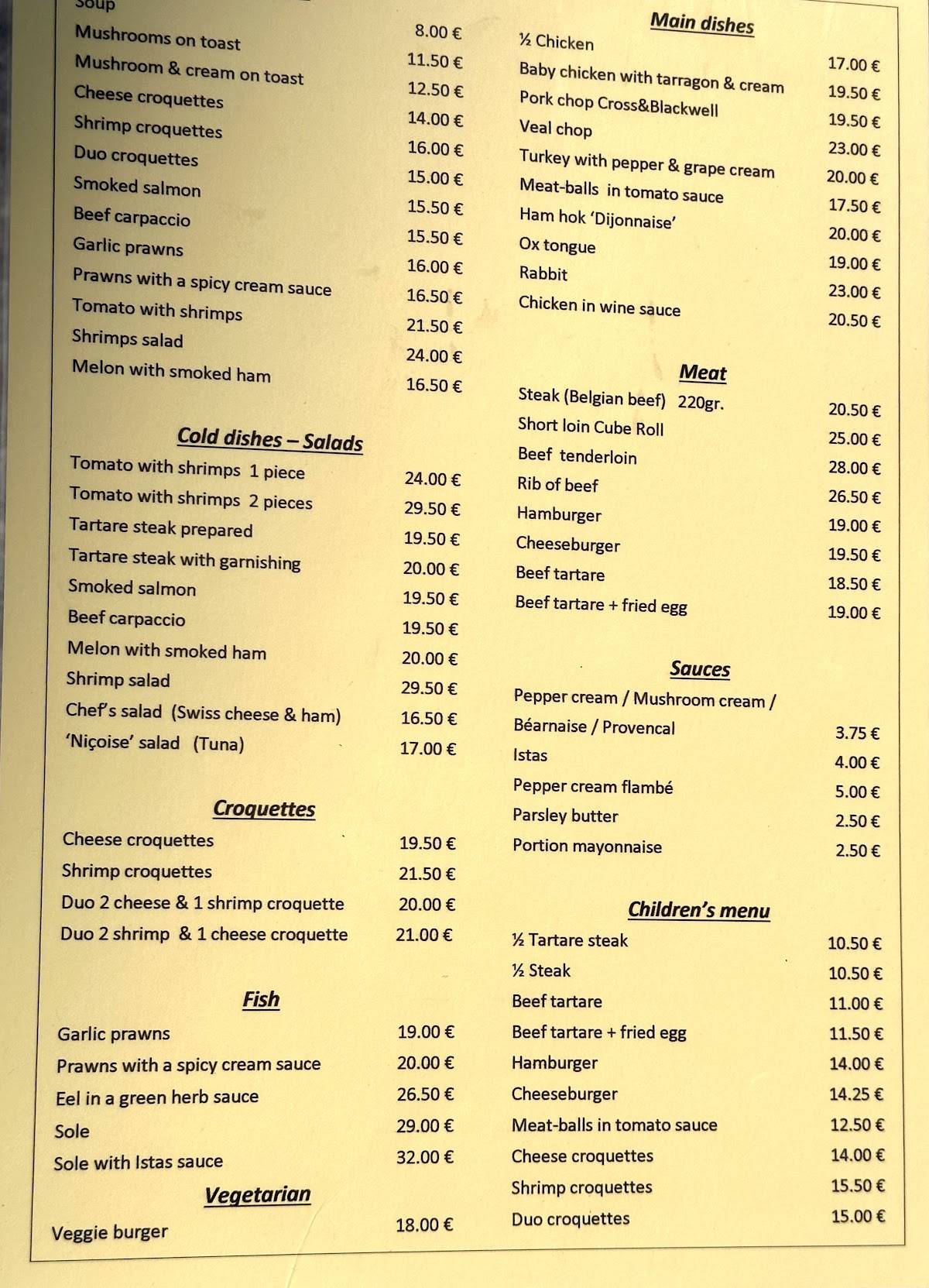 Menu at Istas, Overijse