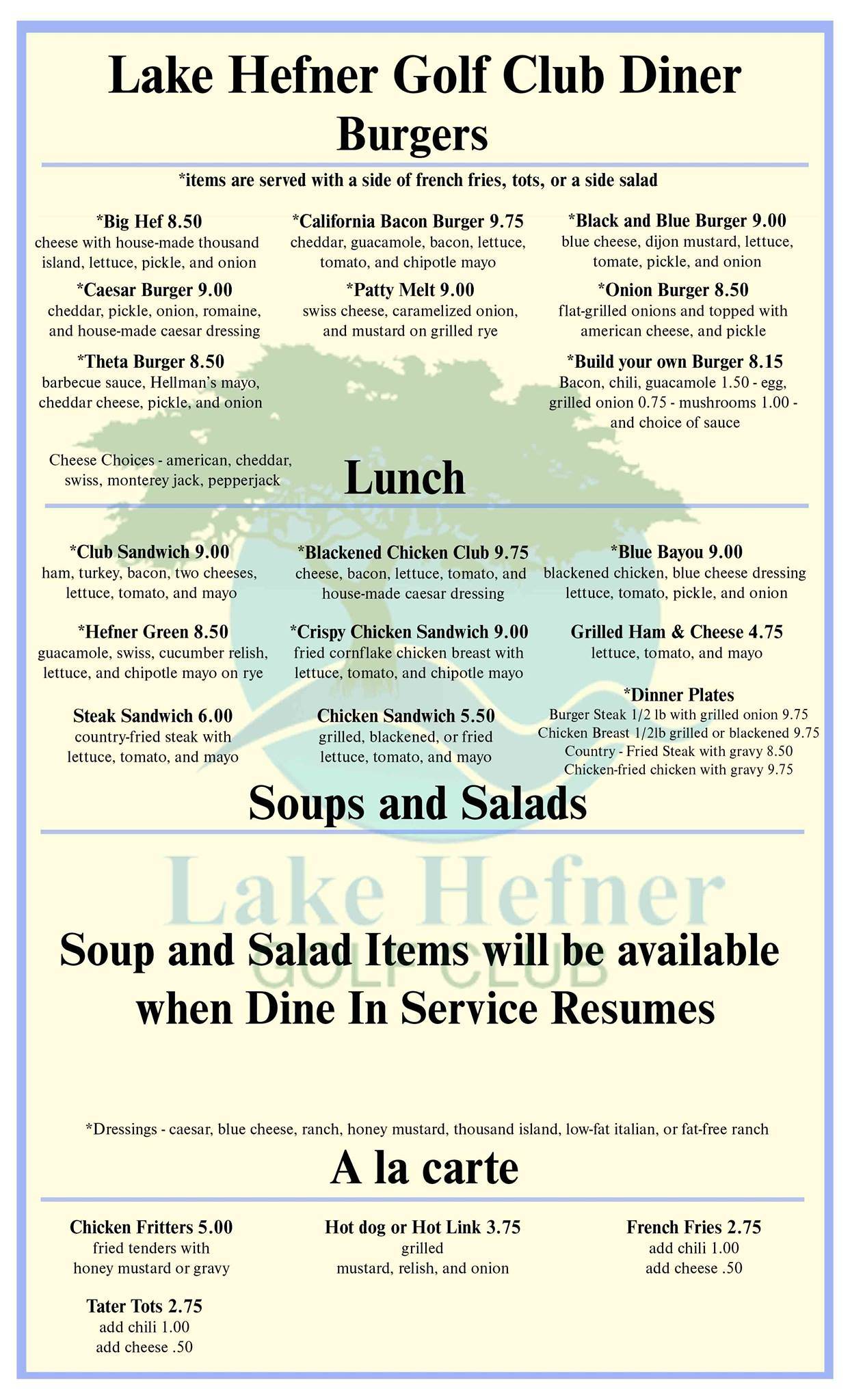 Menu at James E Stewart Golf Course restaurant, Oklahoma City