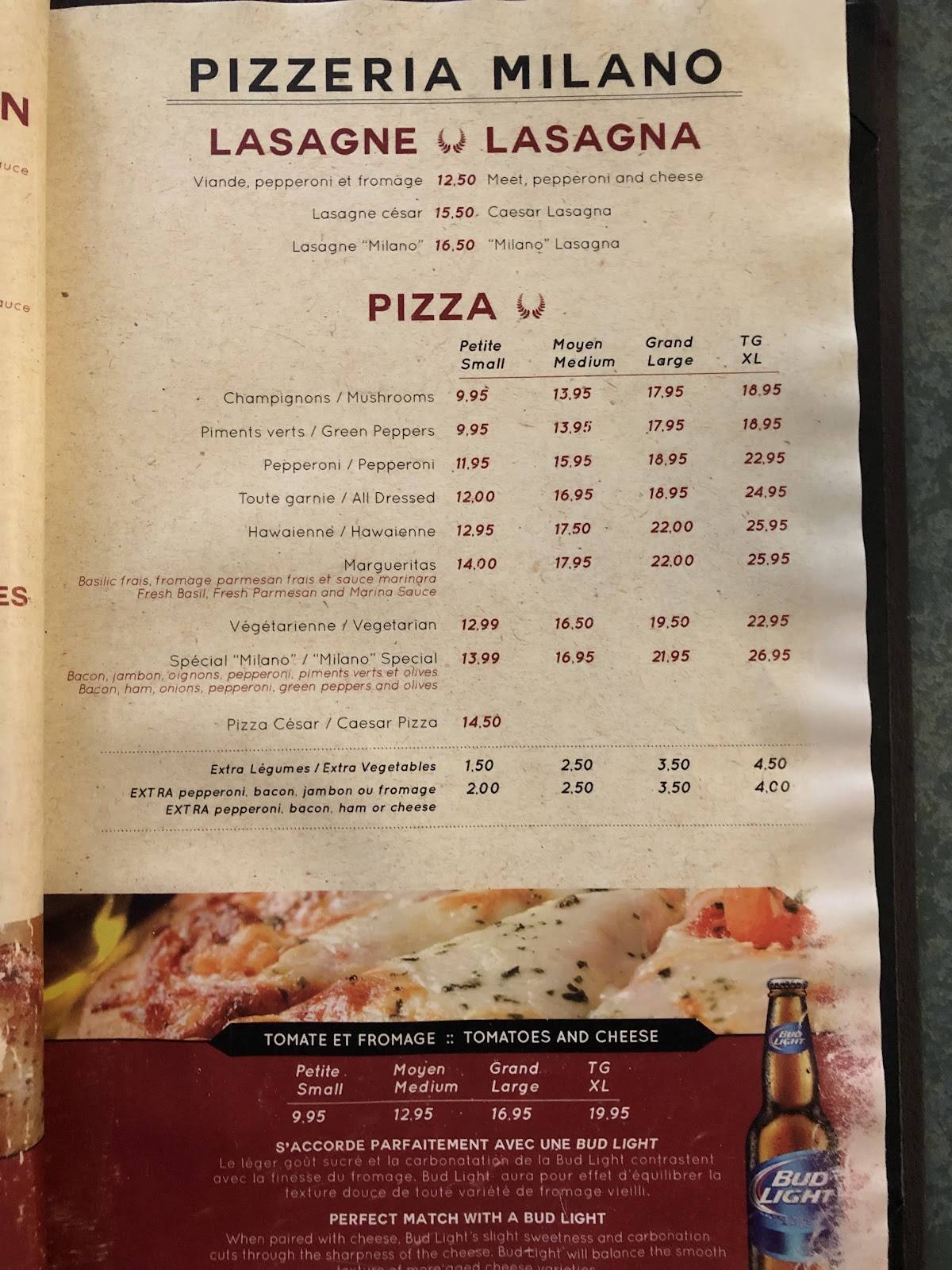 Menu at Milano Restaurant, Gracefield