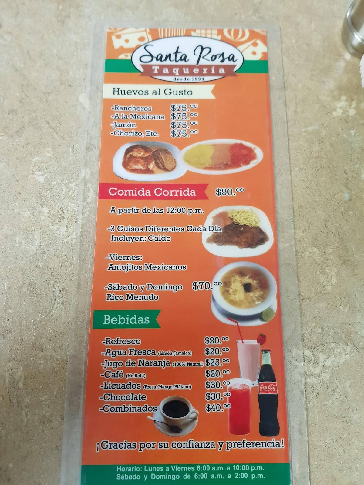 Carta del restaurante TAQUERIA SANTA ROSA, Apodaca
