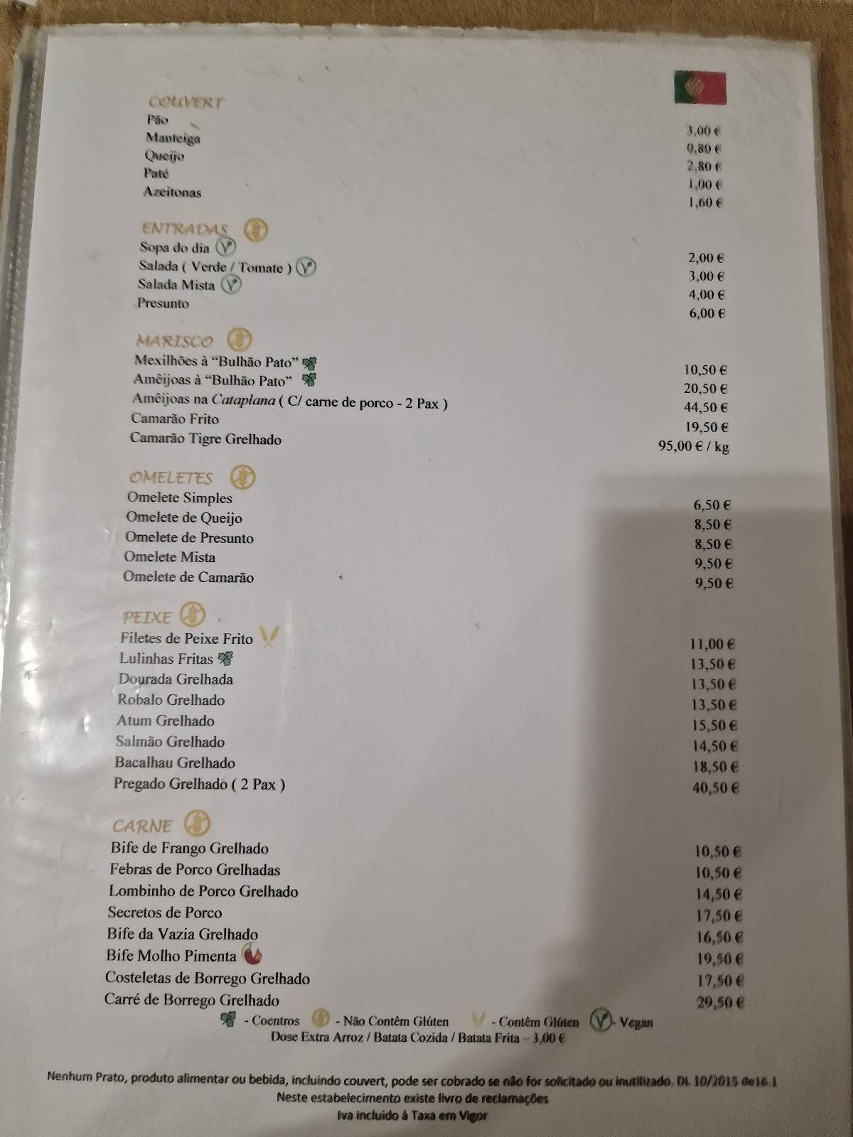Menu at Restaurante A Forja, Lagos