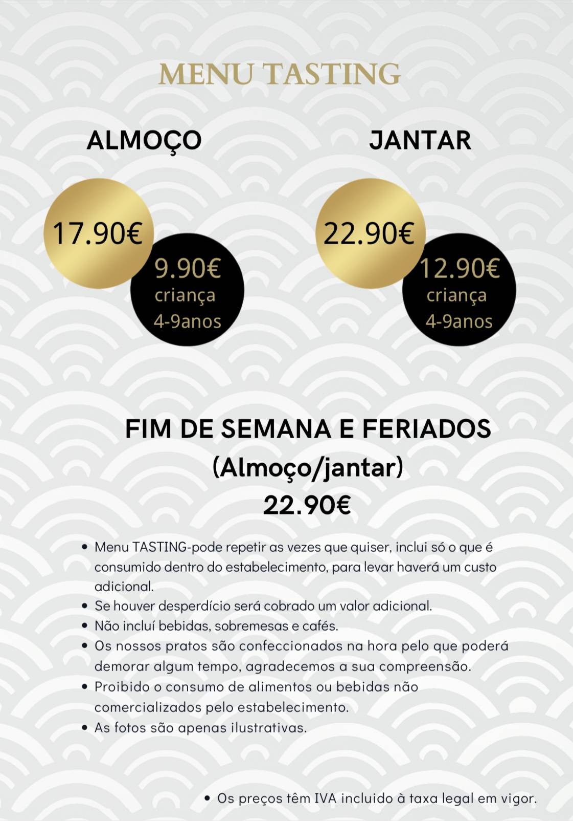 Menu em Samurai restaurante, Sintra