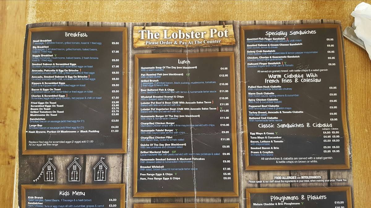 Menu at The Lobster Pot restaurant, Bognor Regis