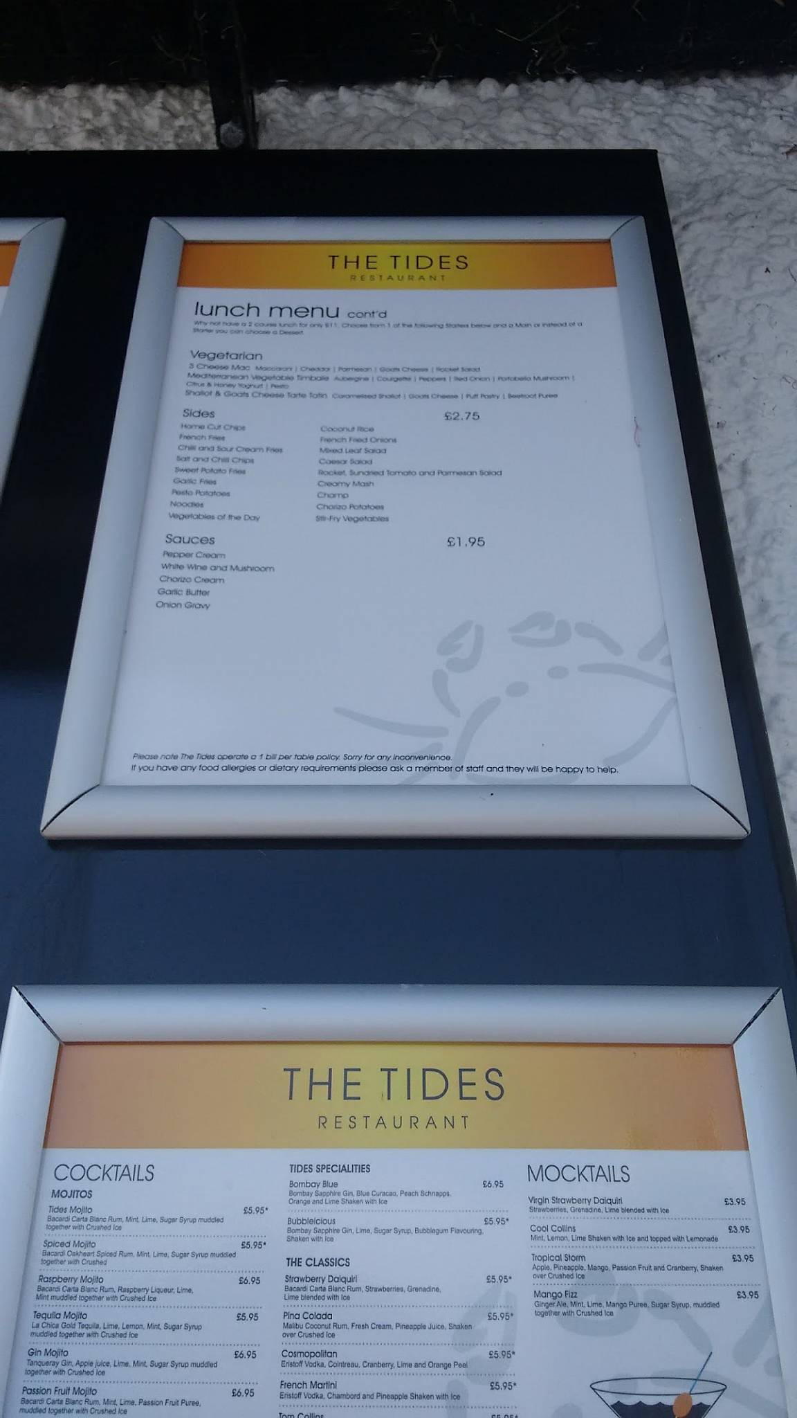 Menu at The Tides Restaurant, Portrush