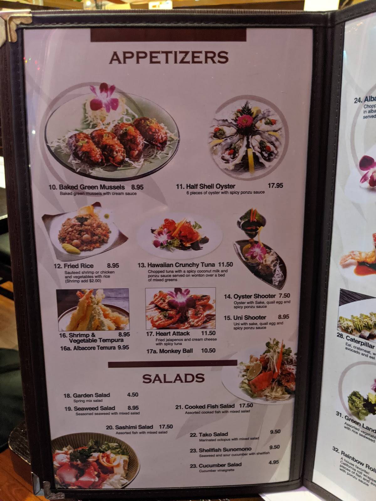 Menu at Wow Yanagi Sushi restaurant, Pismo Beach