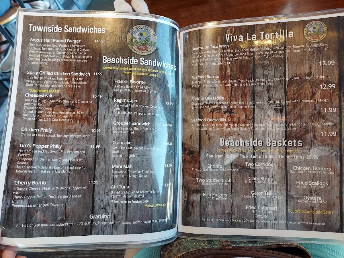 Menu at Beachside Seafood Restaurant & Market, Jacksonville Beach