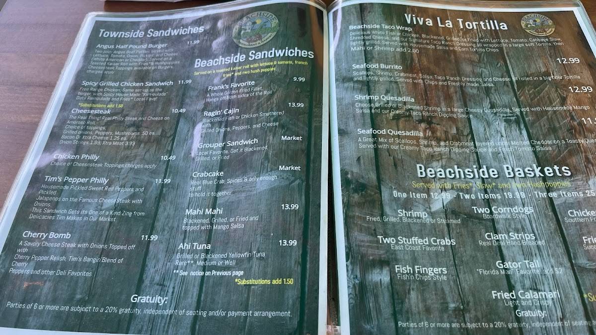 Menu at Beachside Seafood Restaurant & Market, Jacksonville Beach